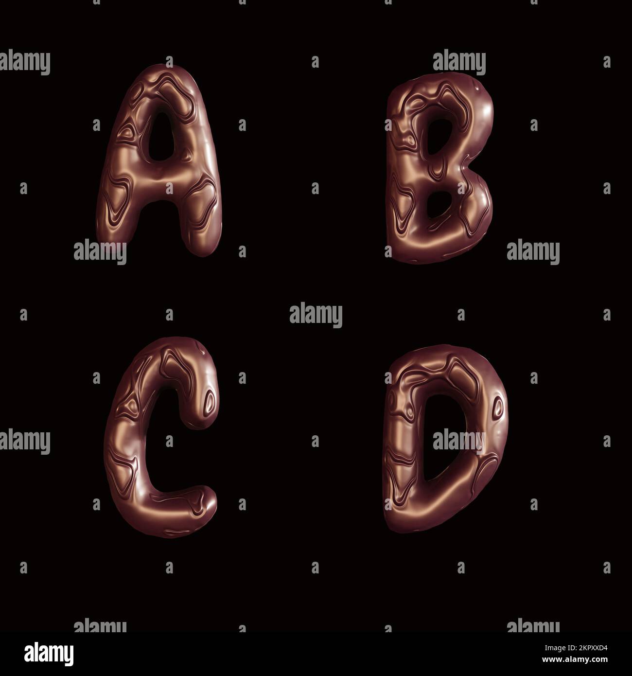 3D rendering of chocolate swirl bar alphabet - letters A-D Stock Photo ...
