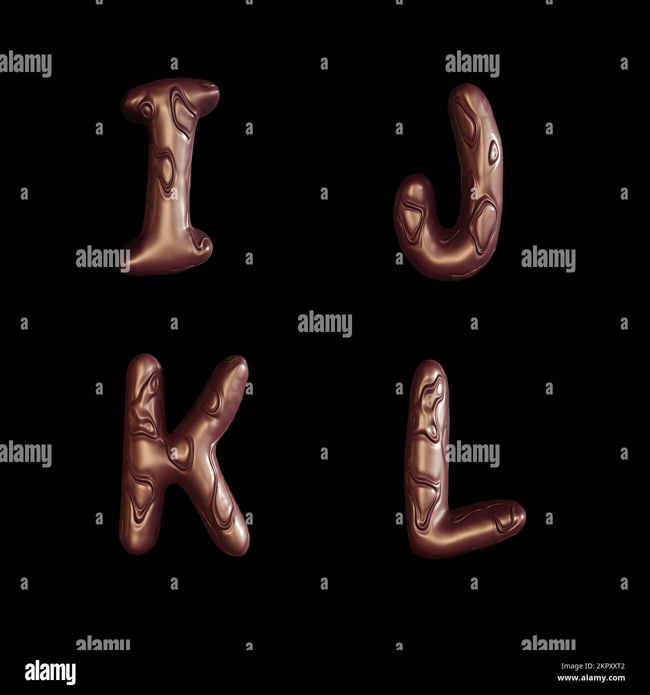 3D rendering of chocolate swirl bar alphabet - letters I-L Stock Photo ...