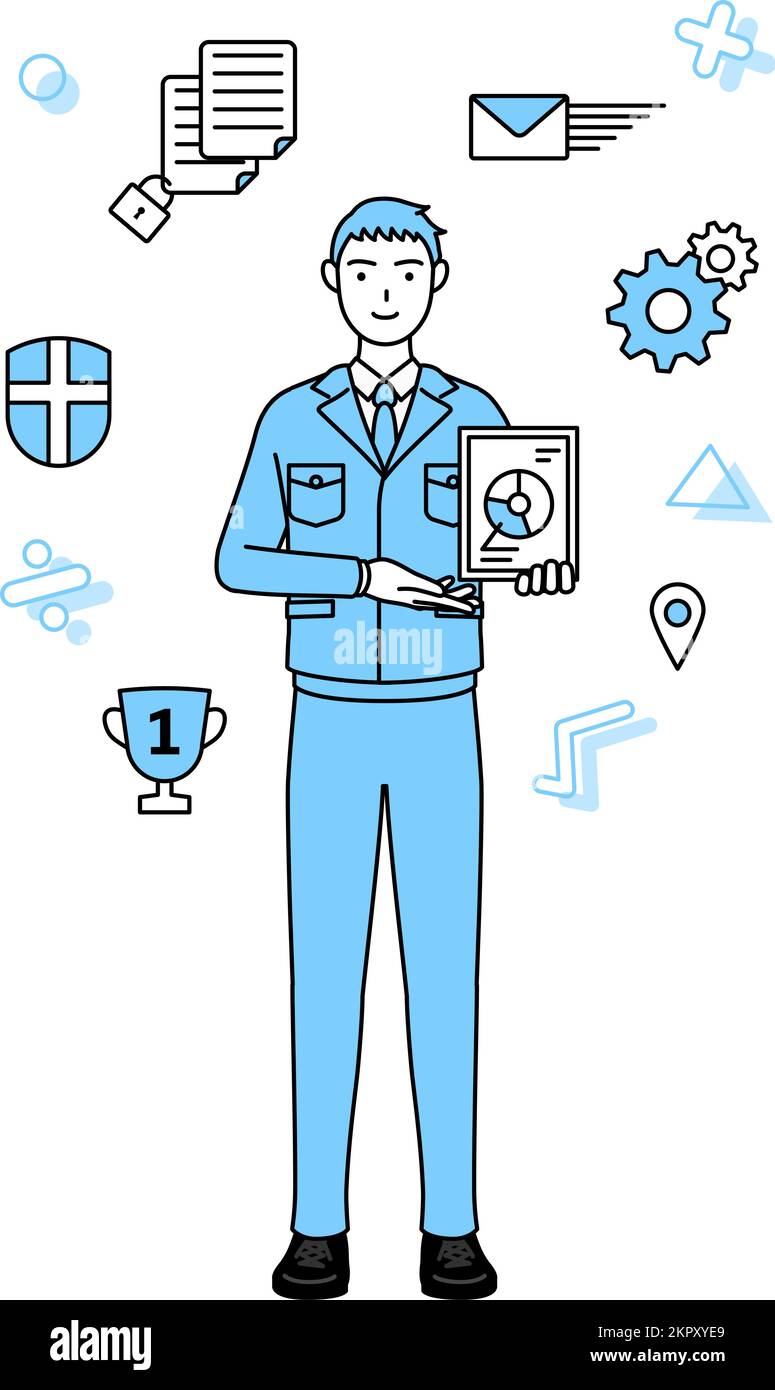 Image of DXing,Simple line drawing of a Man in work clothes using ...