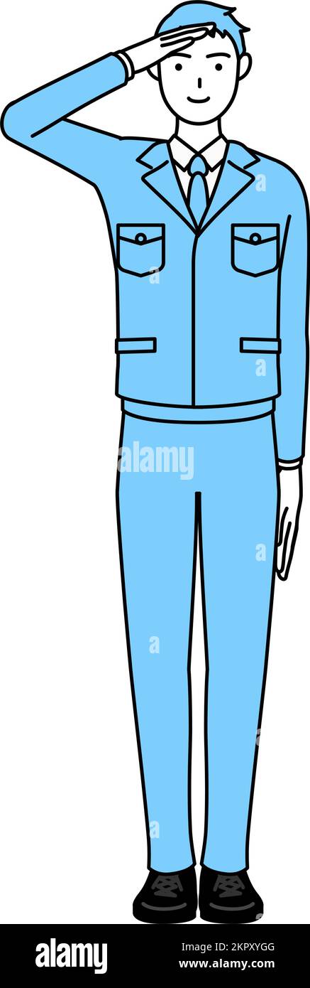 Simple line drawing of a Man in work clothes making a salute Stock ...