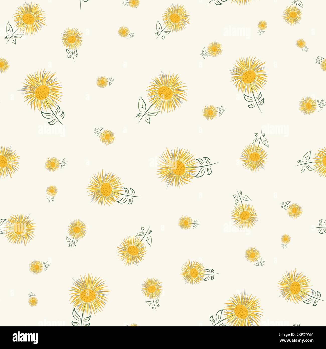 Inula flower seamless vector pattern background. Perennial cottage ...