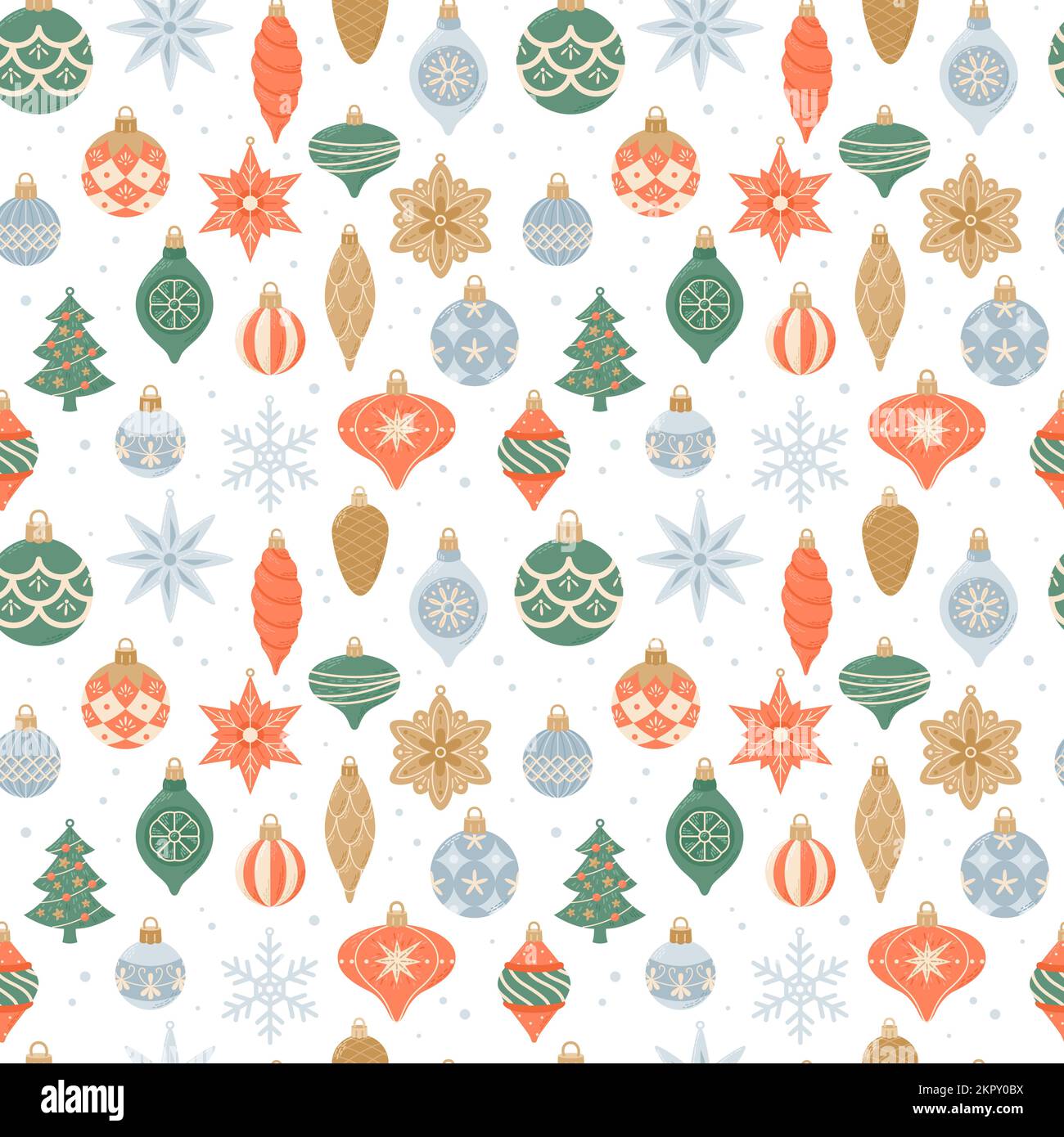 Merry Christmas, seamless pattern with cute vintage hanging decorations ...