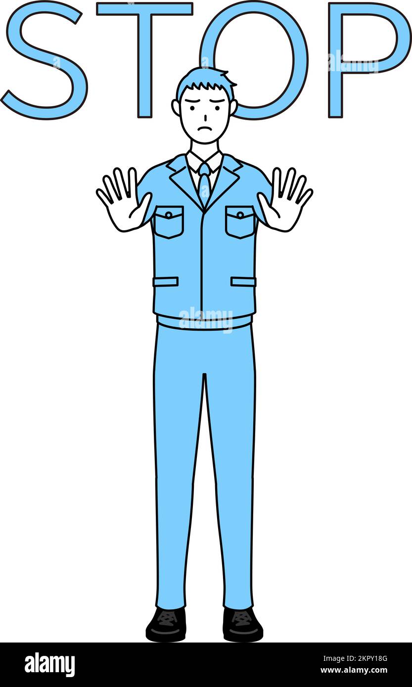 Simple line drawing of a Man in work clothes with his hand out in front ...