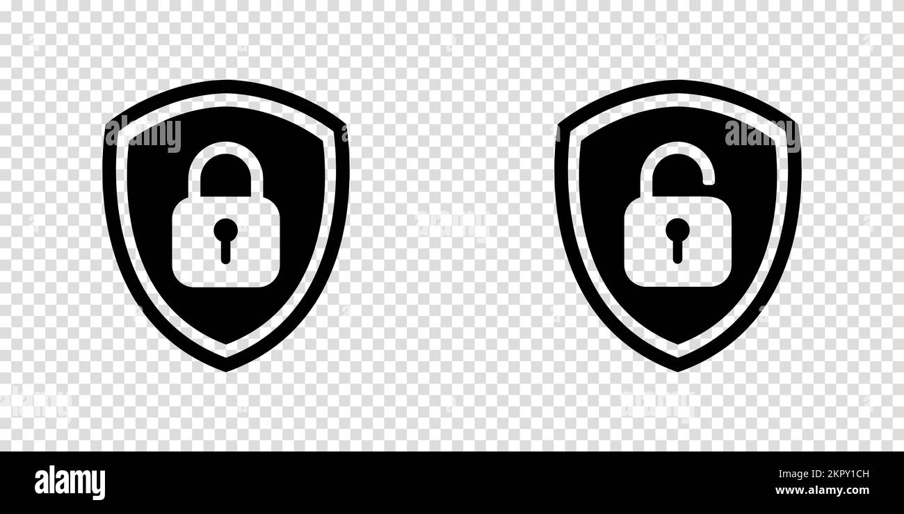Set of Shield Lock and Unlock Icon. Symbol padlock. Vector sign ...