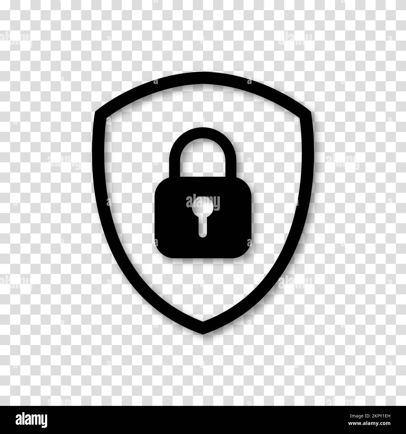 Icon or symbol of a shield with a closed padlock. Sign lock on a transparent background. Vector ...