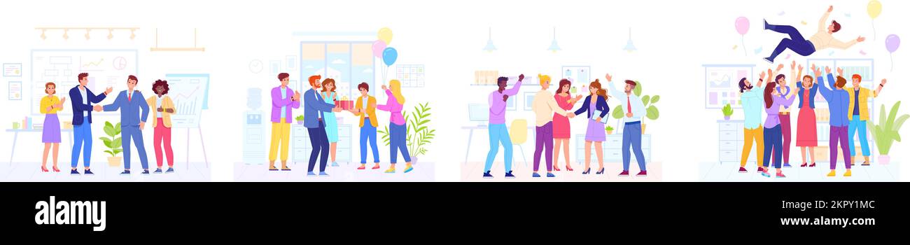 Colleagues congratulations. Colleague clapping congratulate to coworker, corporate birthday ...