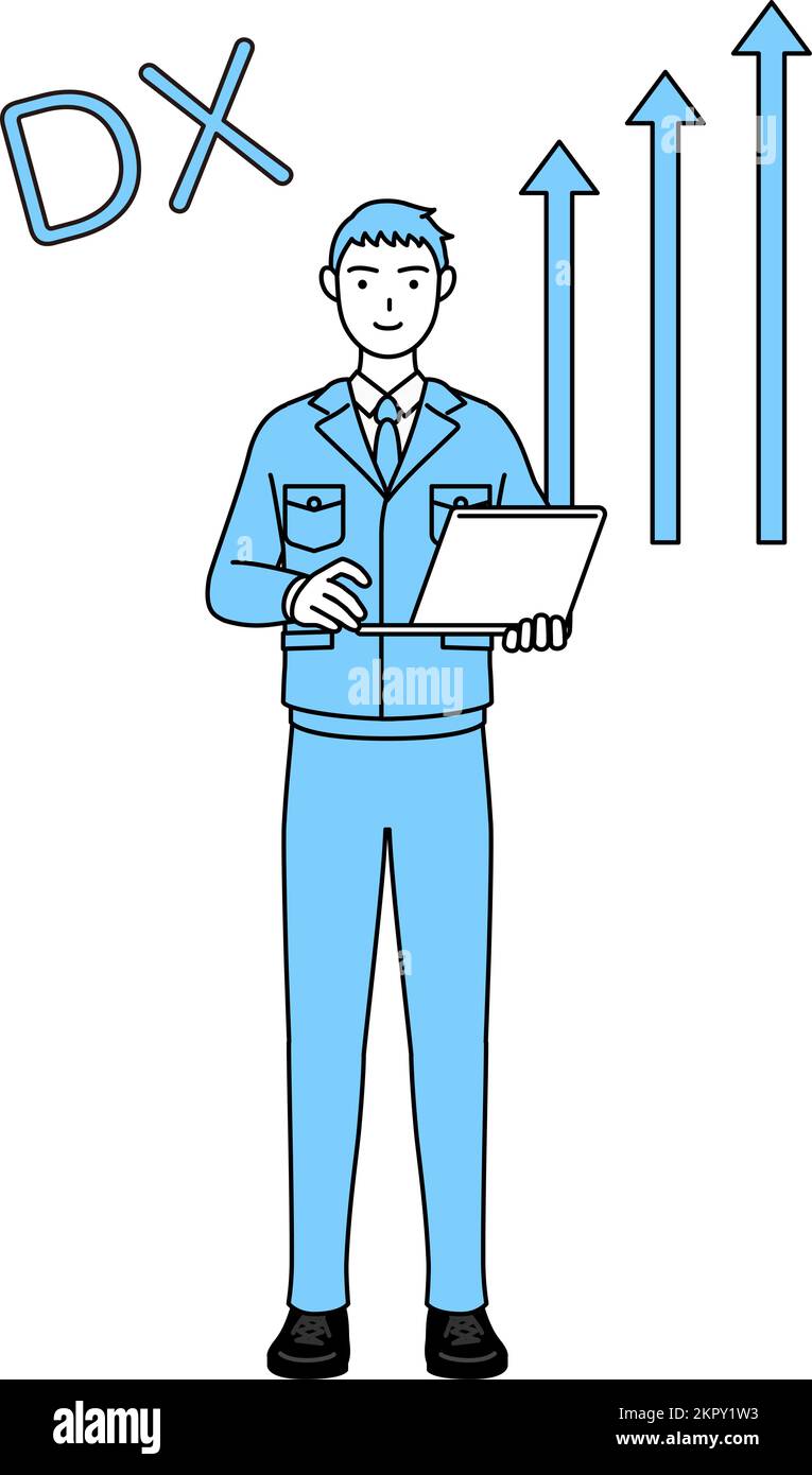 Image of DXing,Simple line drawing of a Man in work clothes who has ...