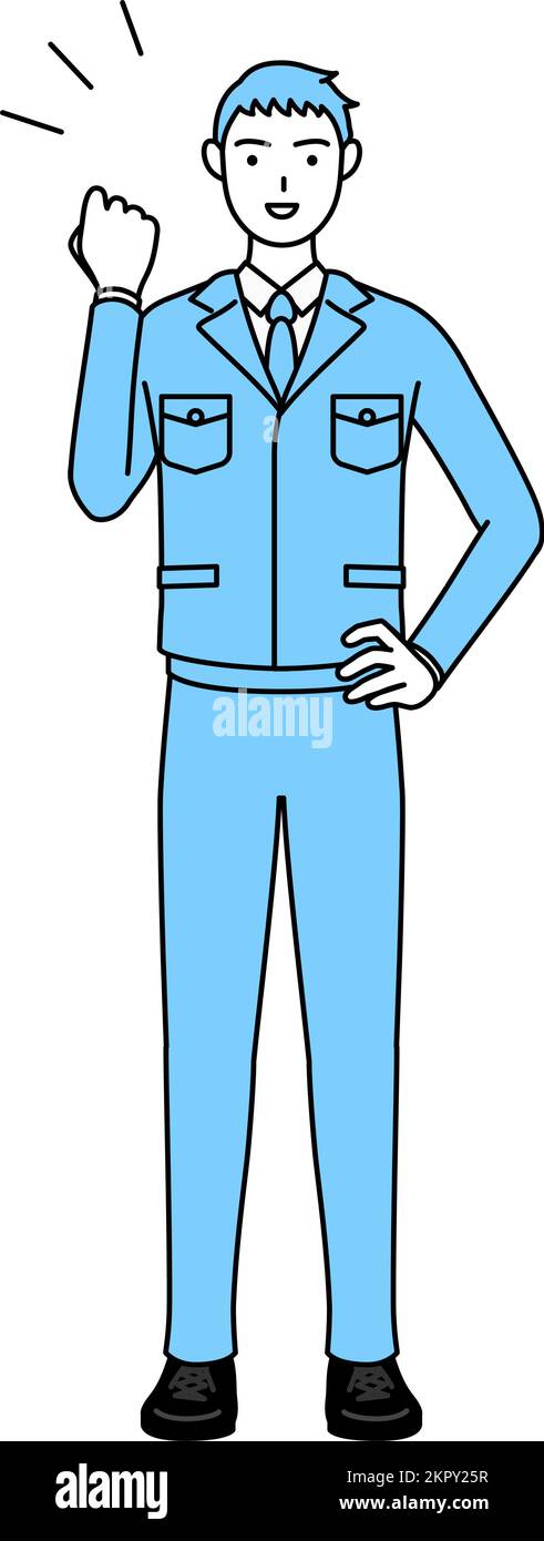Simple line drawing of a Man in work clothes posing with guts Stock ...
