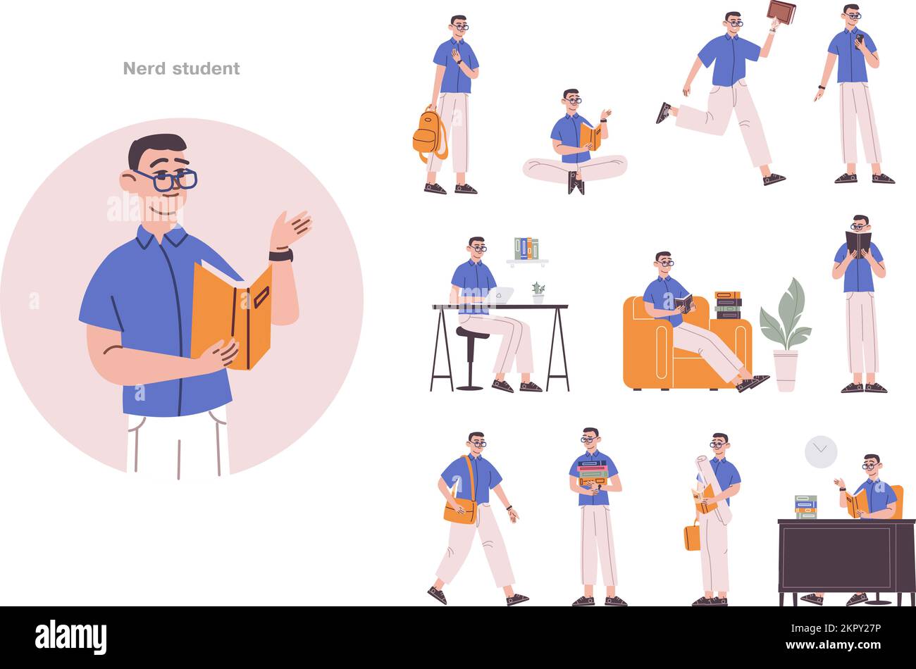 Nerd student poses. Schoolboy portrait or young school teacher on job ...