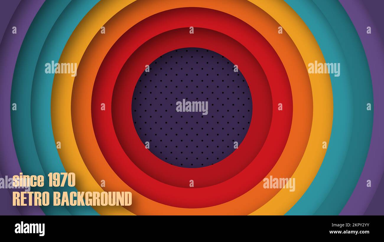 Abstract 1970's colorful perforation background with circles element ...