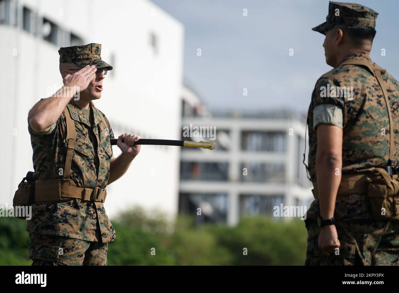 U.S. Marine Corps Sgt. Maj. Shelby Smith, offgoing sergeant major of 3rd Maintenance Battalion ...