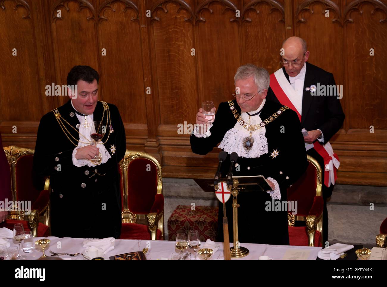 The Lord Mayor of London, Nicholas Lyons (right) raises a glass at the ...