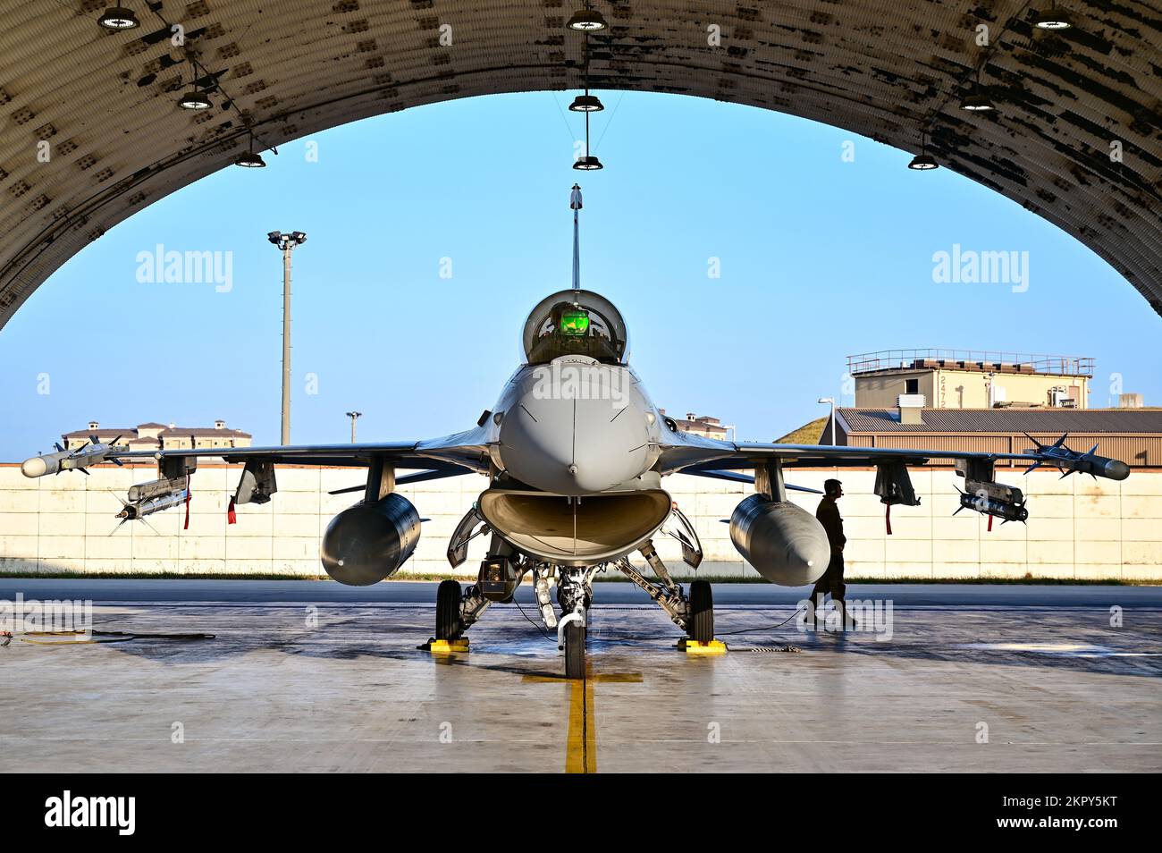 An 80th Fighter Squadron F-16 Fighting Falcon pilot conducts a ...