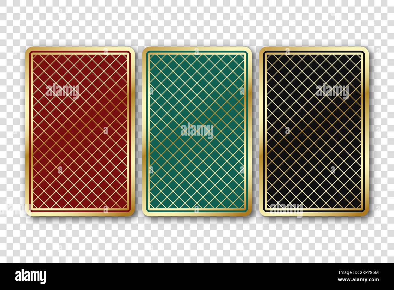 Three beautiful playing cards. The backside cards are green, red and ...