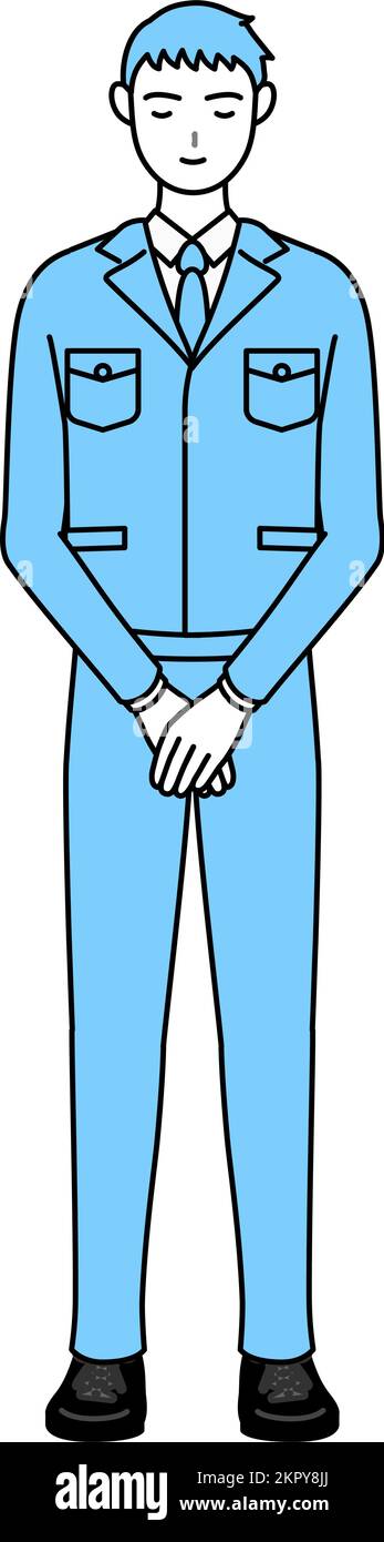 Simple line drawing of a Man in work clothes with his hands folded in ...