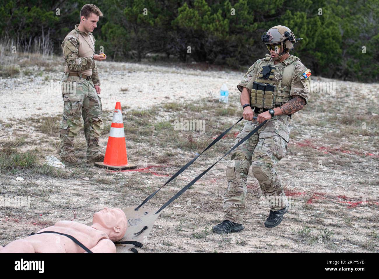 A U.S. Air Force Tactical Air Control Party (TACP) specialist executes ...