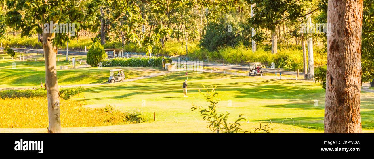 Games of golf with a green scene of coursing players and fairway ...
