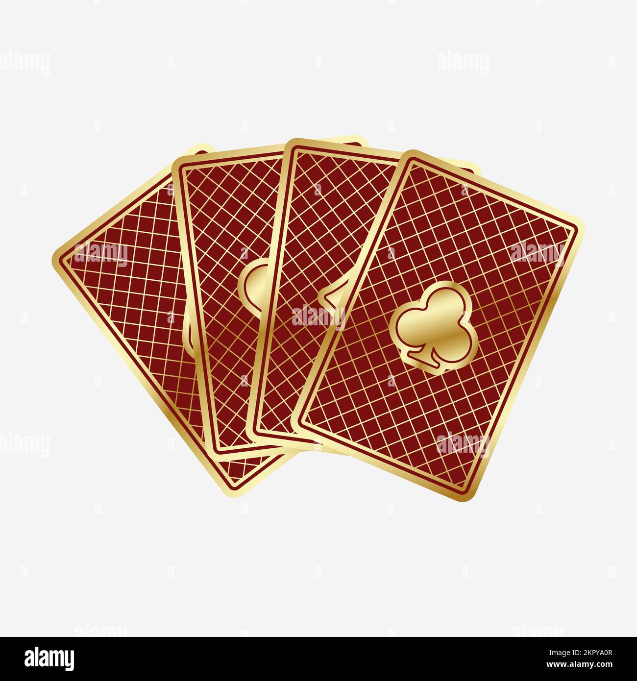A fan of playing cards consisting of four red and golden Ace of Spades ...