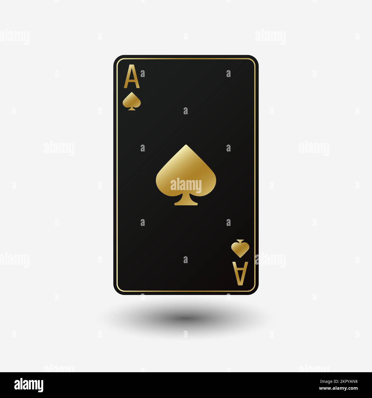 Black and golden playing card Ace with a symbol or sign of spades on a ...