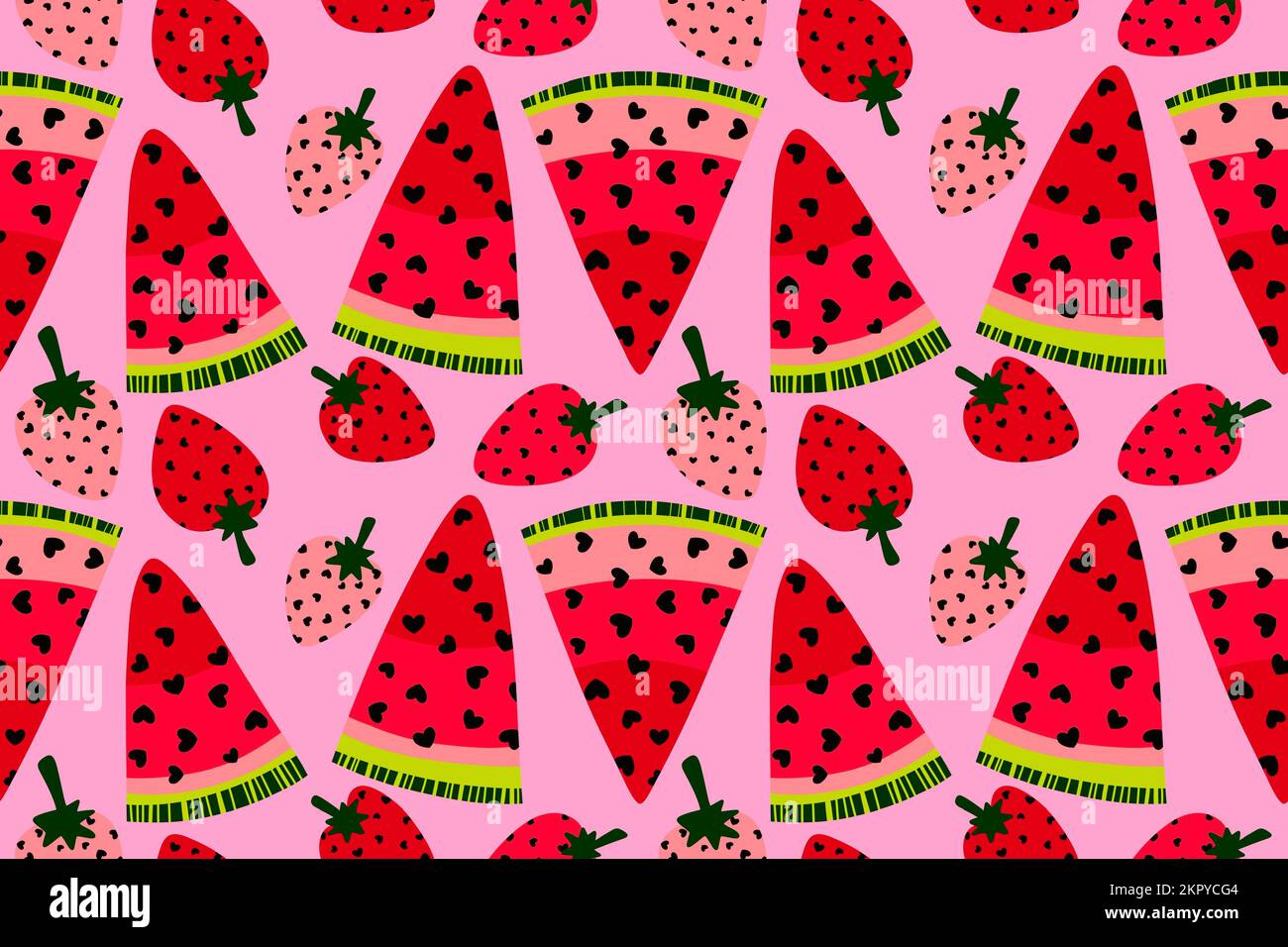 Summer cartoon kawaii fruit seamless strawberry and watermelon slices ...