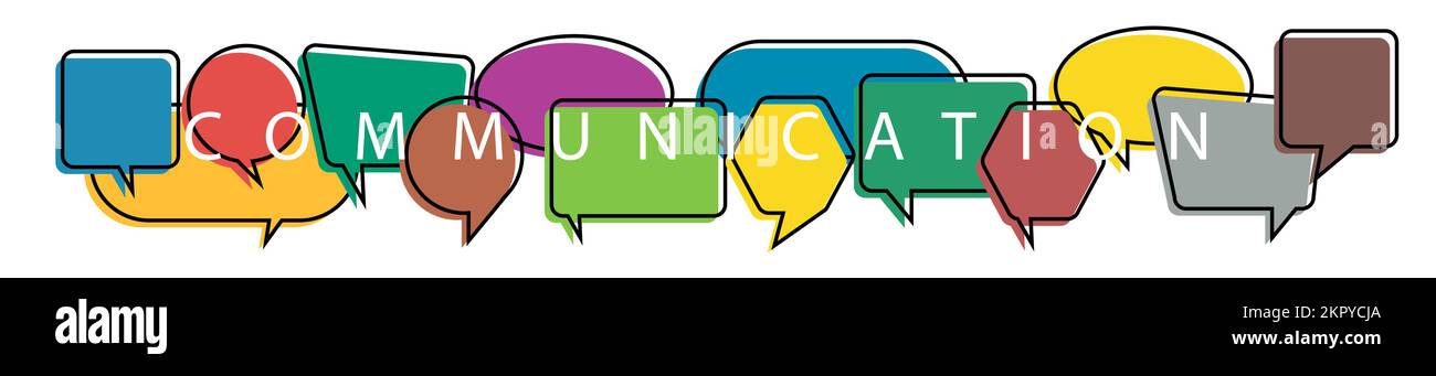 Word communication with colorful multicolored dialog speech bubbles ...