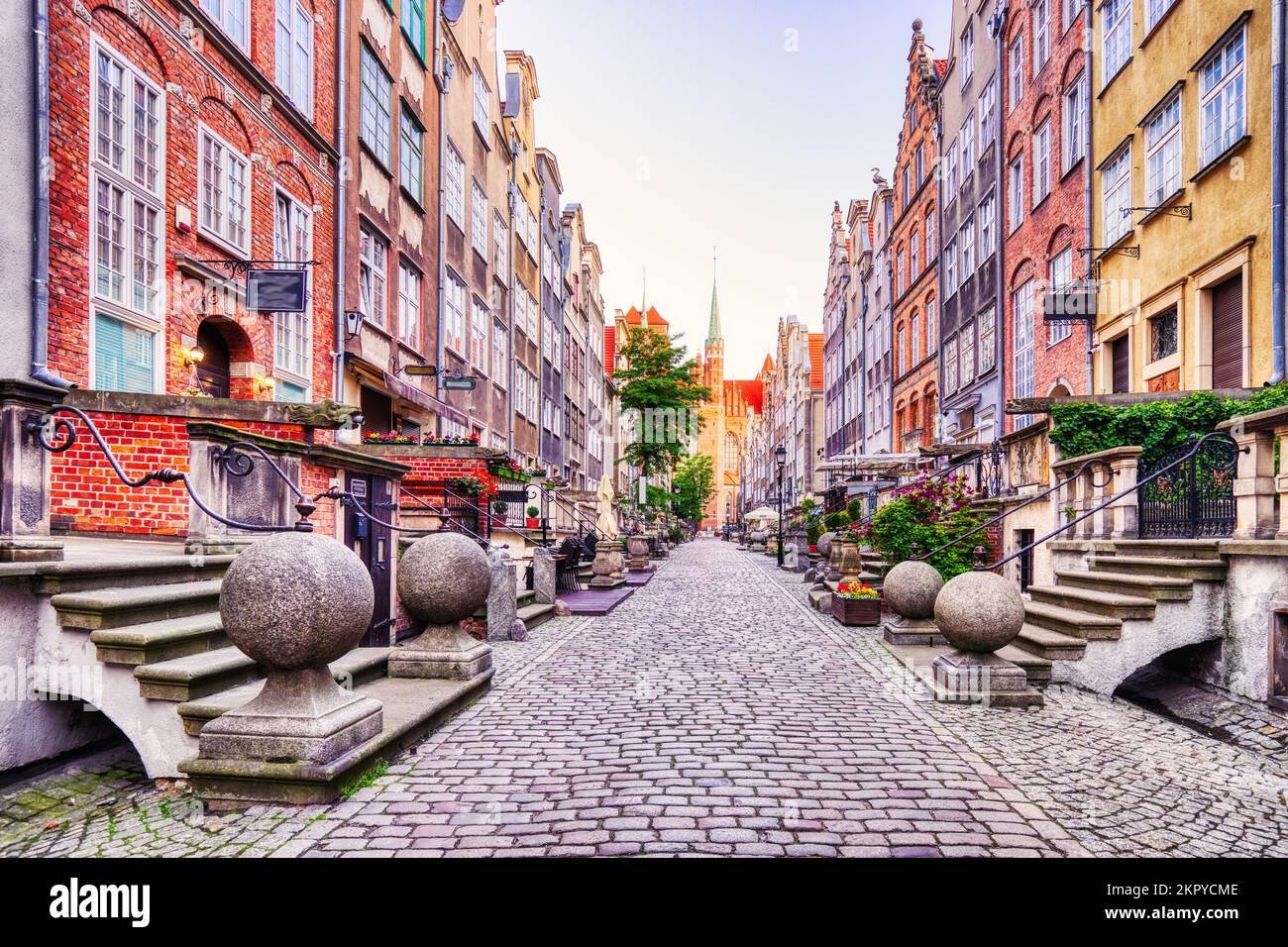 Famous Mariacka Street with Basilica of St. Mary in the Background ...