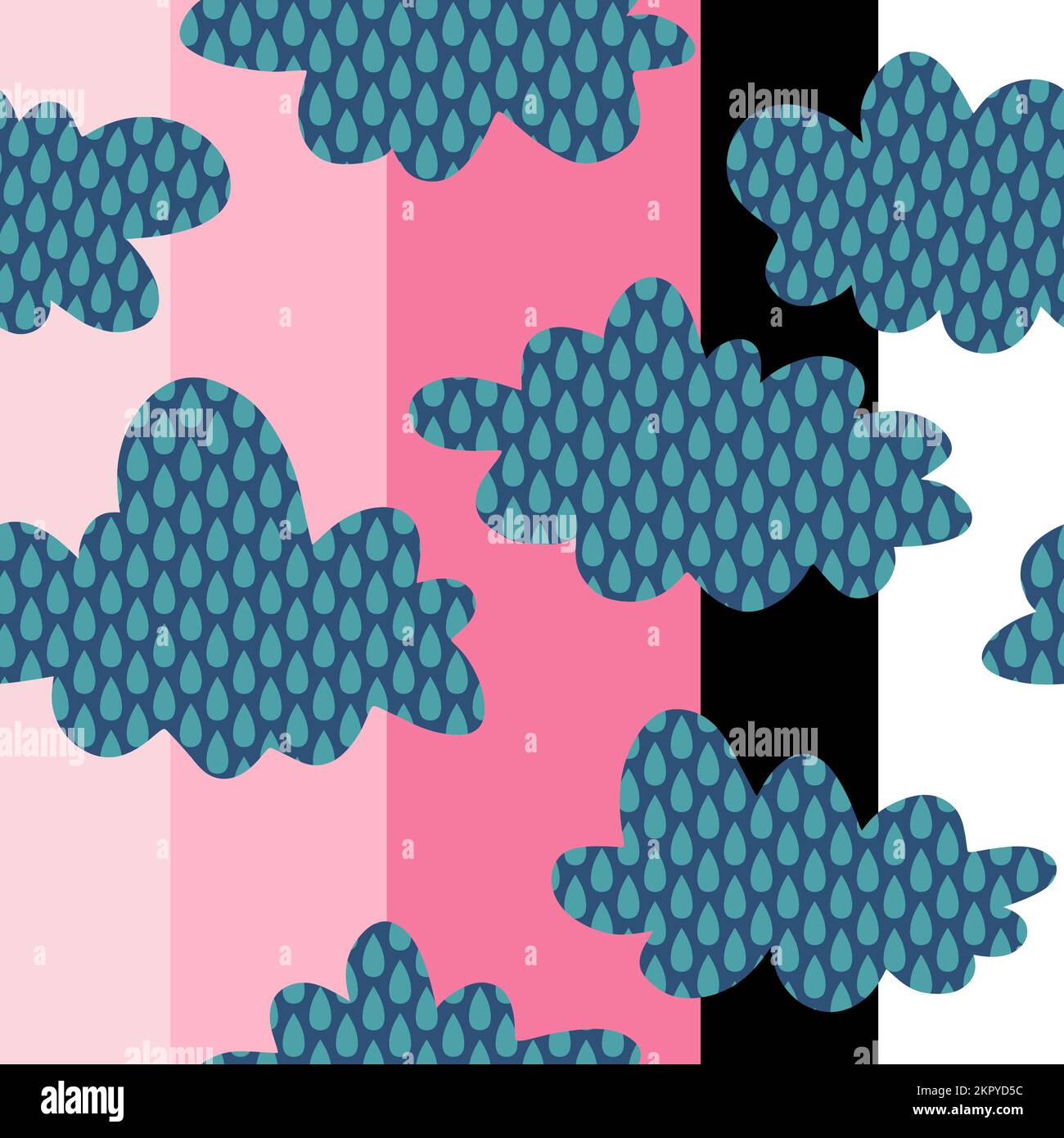 Cartoon rain drops and rainbow and clouds seamless pattern for wrapping ...