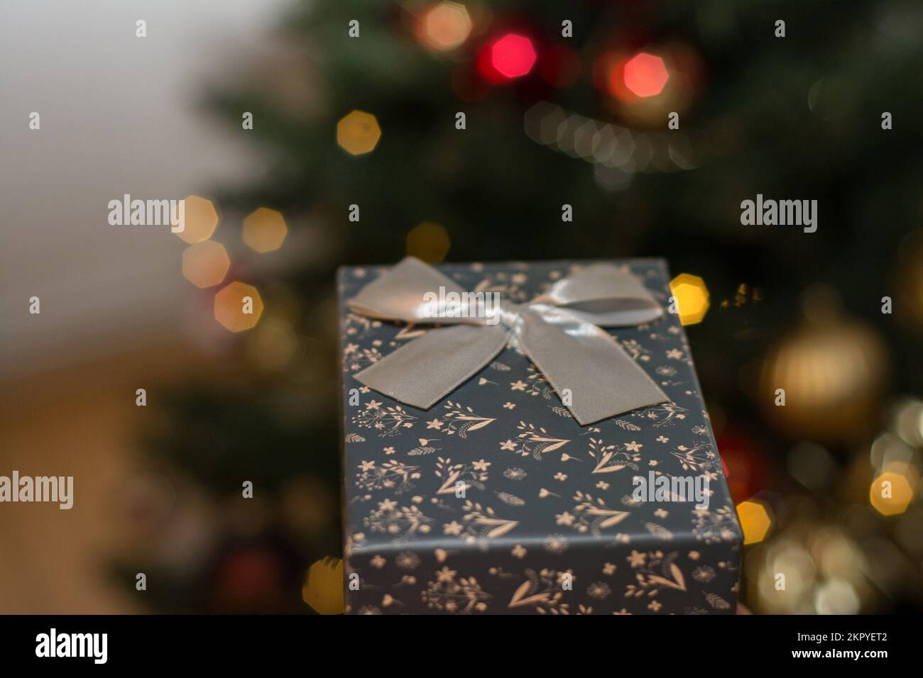 New Year composition on light background with Gift box Stock Photo - Alamy