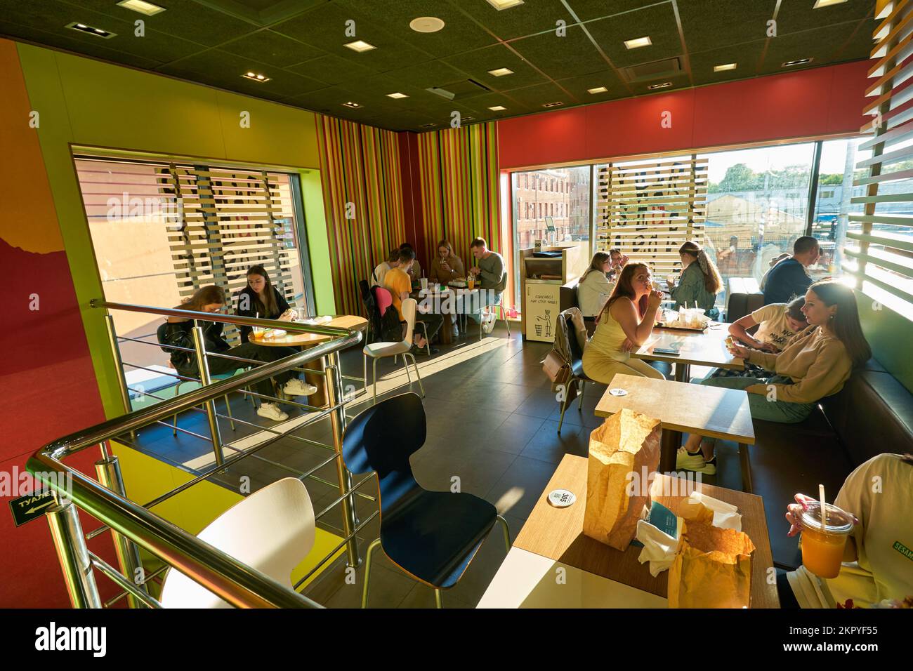KALININGRAD, RUSSIA - CIRCA JULY, 2022: interior shot of fast food ...