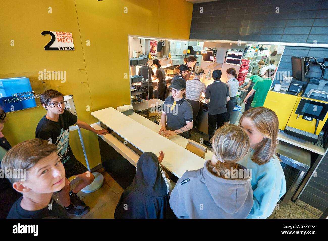 KALININGRAD, RUSSIA - CIRCA JULY, 2022: interior shot of fast food ...
