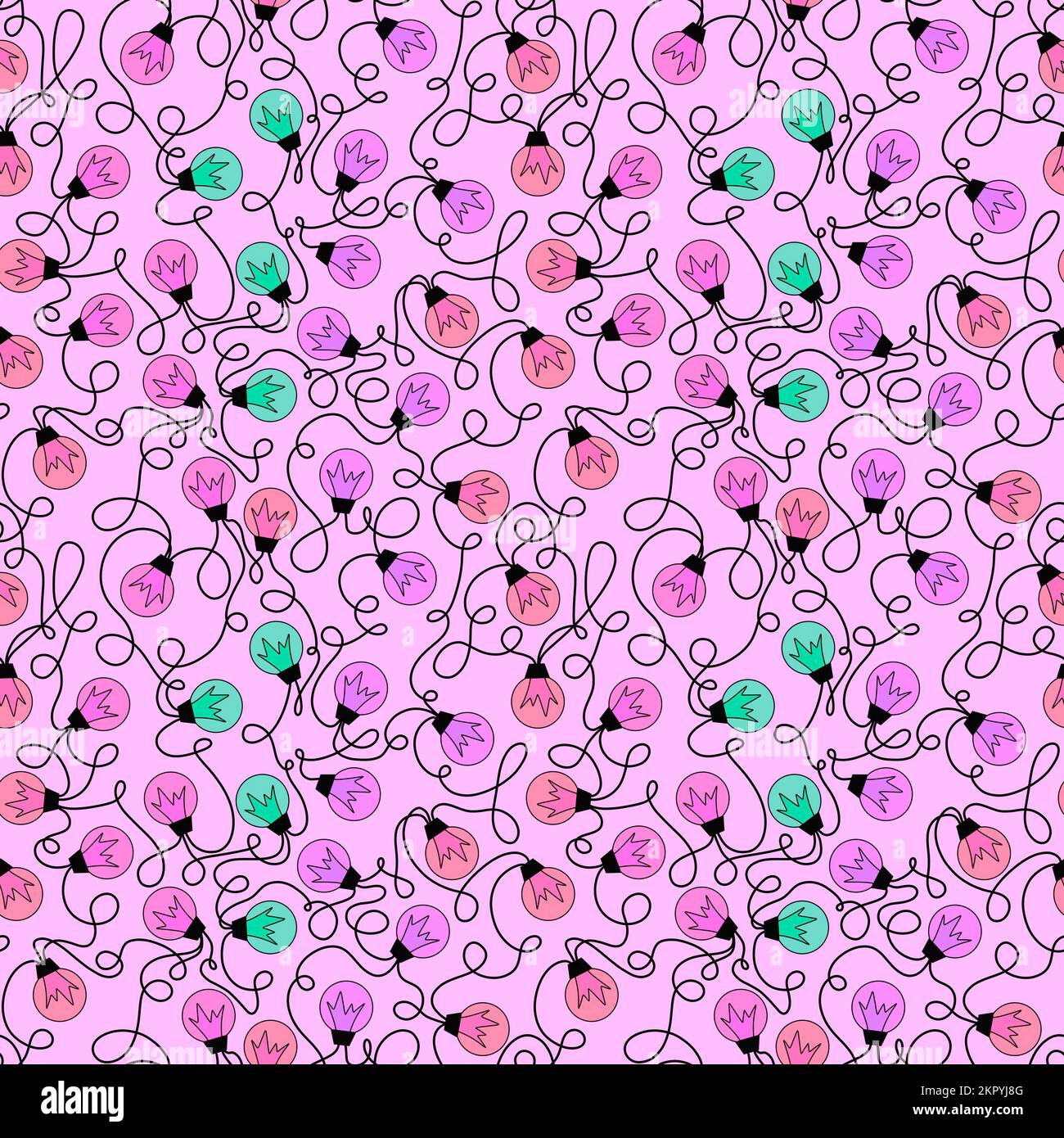 Winter illumination seamless light bulbs cartoon snowflakes pattern for ...