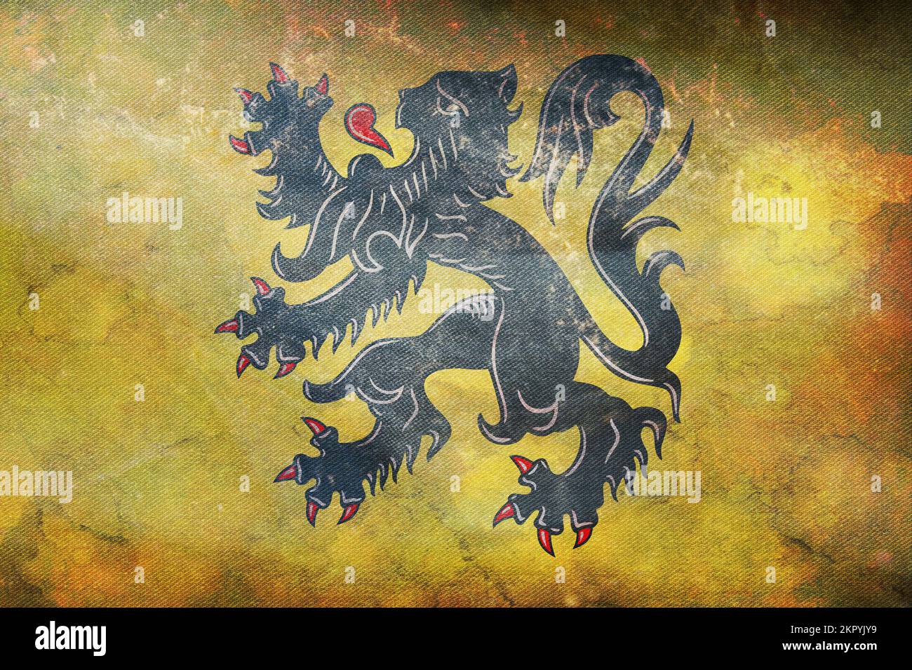 retro flag of Dutch peoples Flanders with grunge texture. flag ...