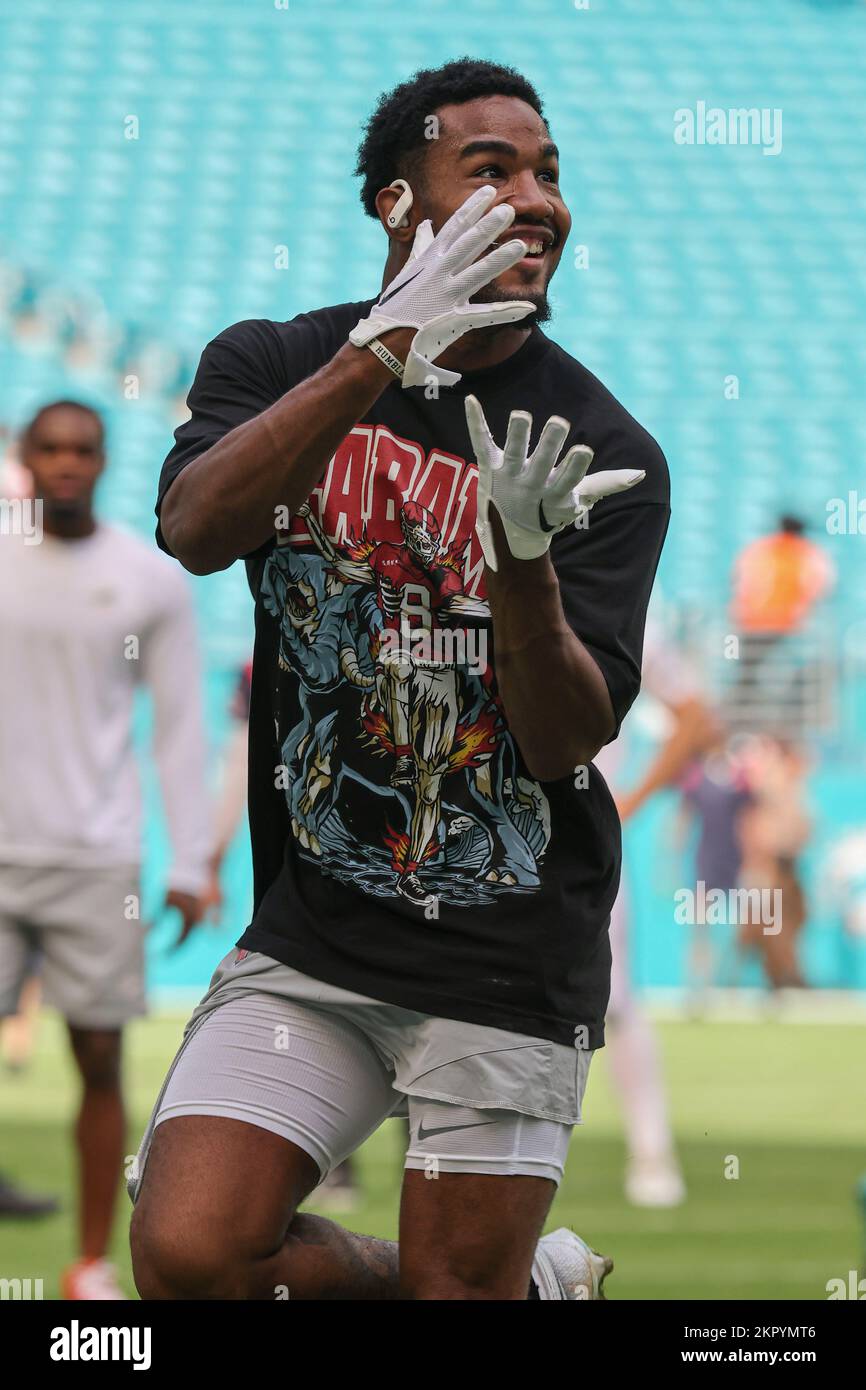 Miami. FL USA; Miami Dolphins wide receiver Jaylen Waddle (17) smiles ...