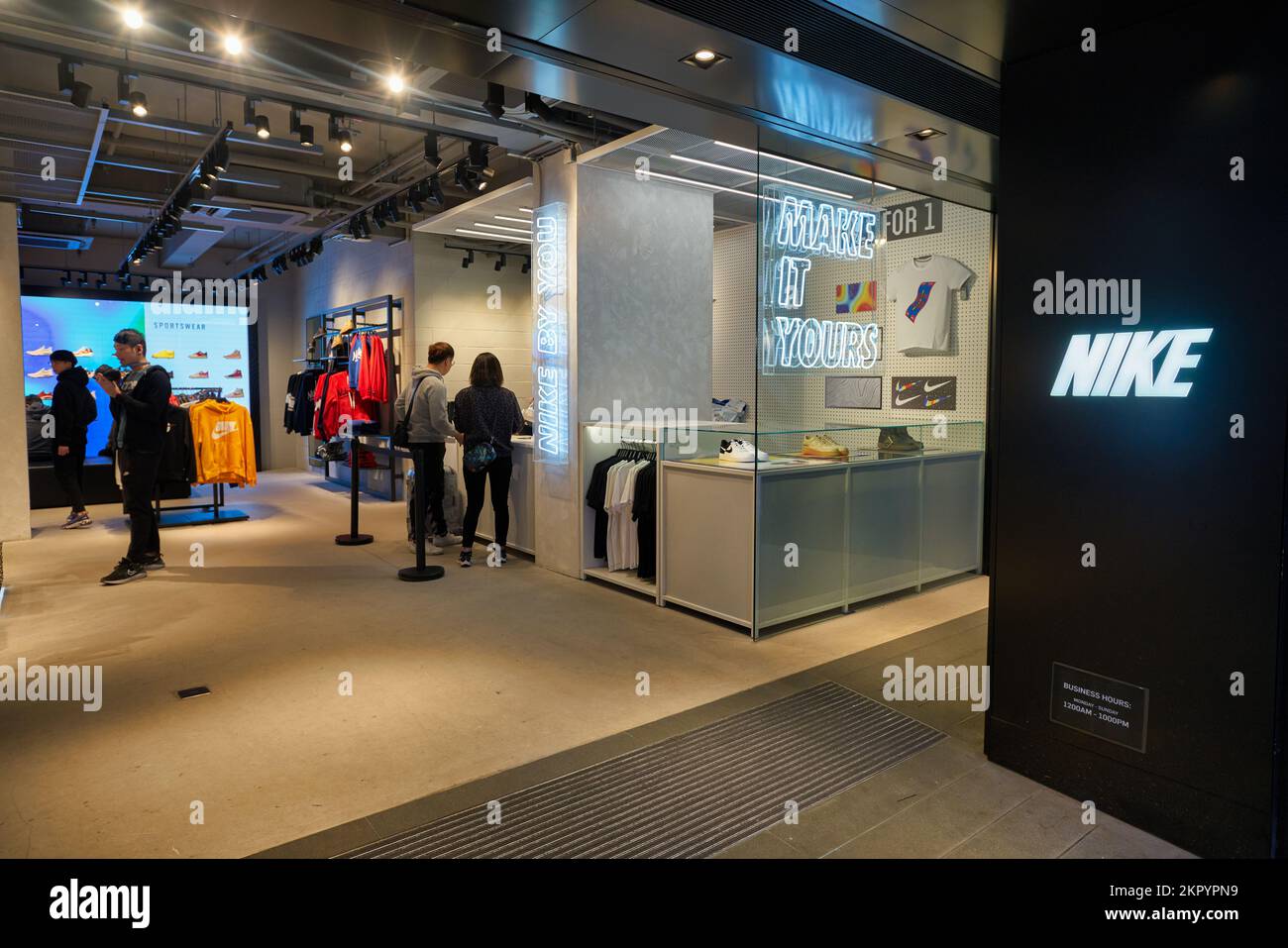 HONG KONG - CIRCA DECEMBER, 2019: interior shot of Nike store in Hong ...