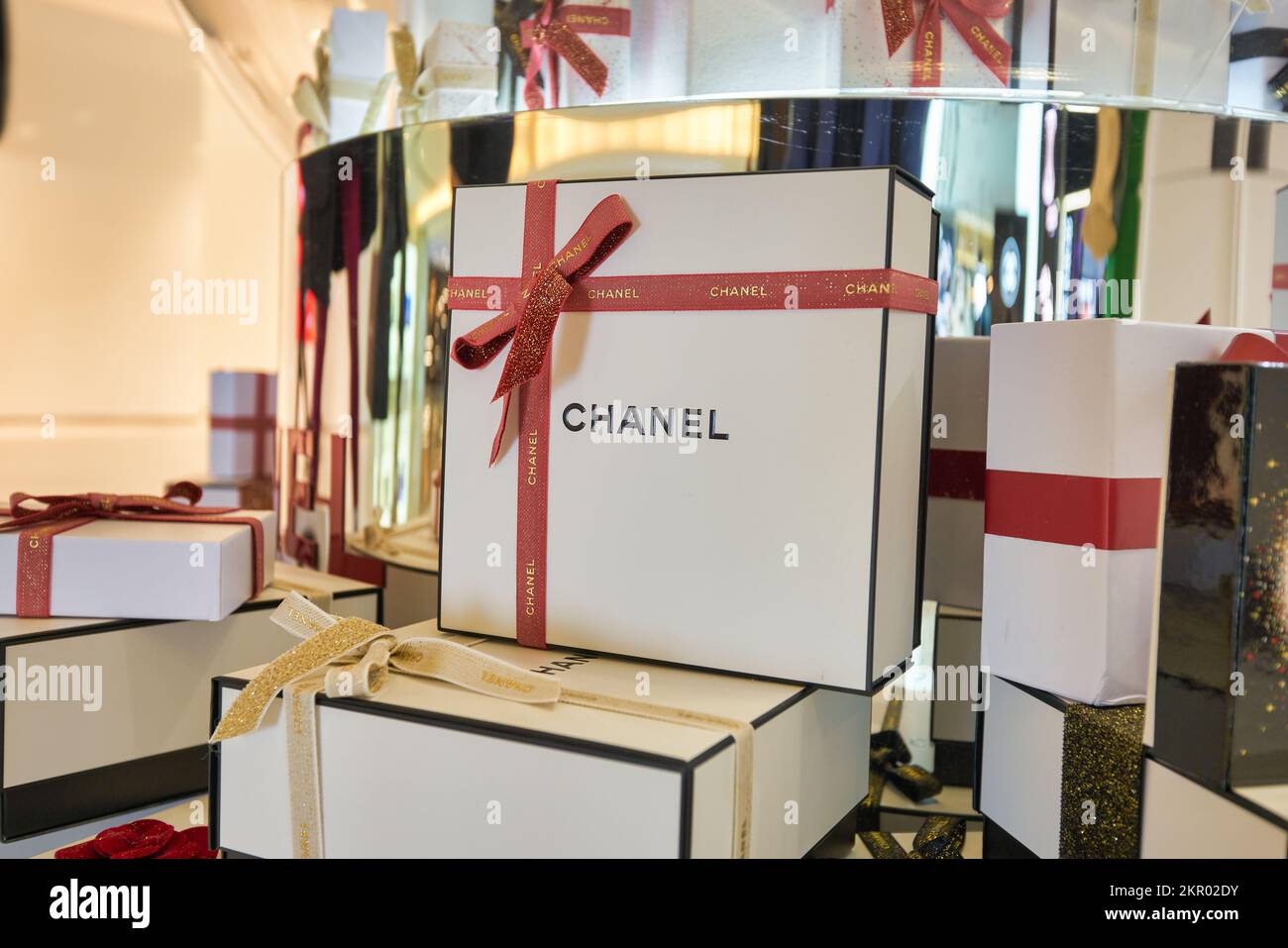 HONG KONG - CIRCA DECEMBER, 2019: Chanel products on display at Harbour ...