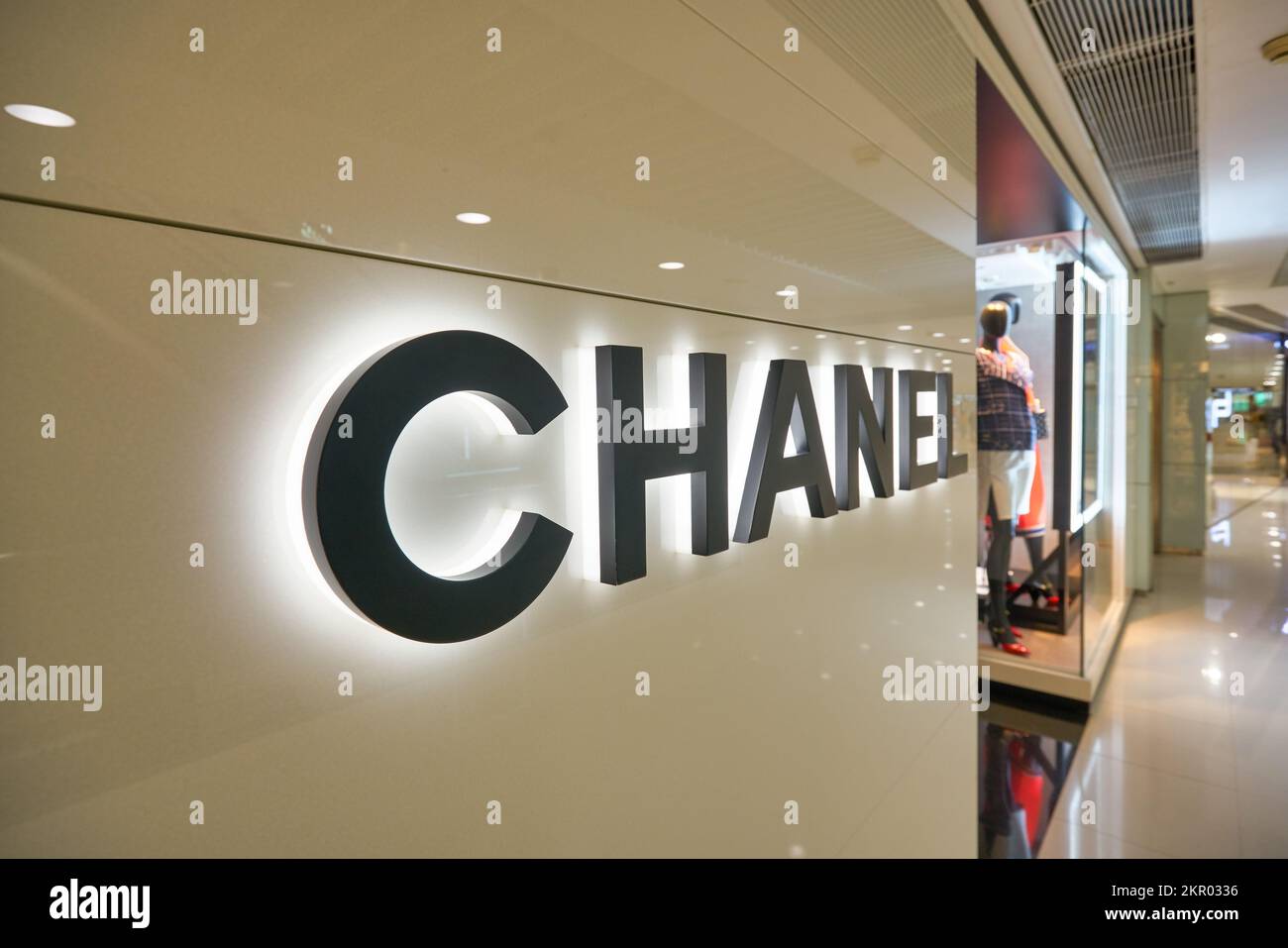 HONG KONG - CIRCA DECEMBER, 2019: close up shot of Chanel sign as seen ...