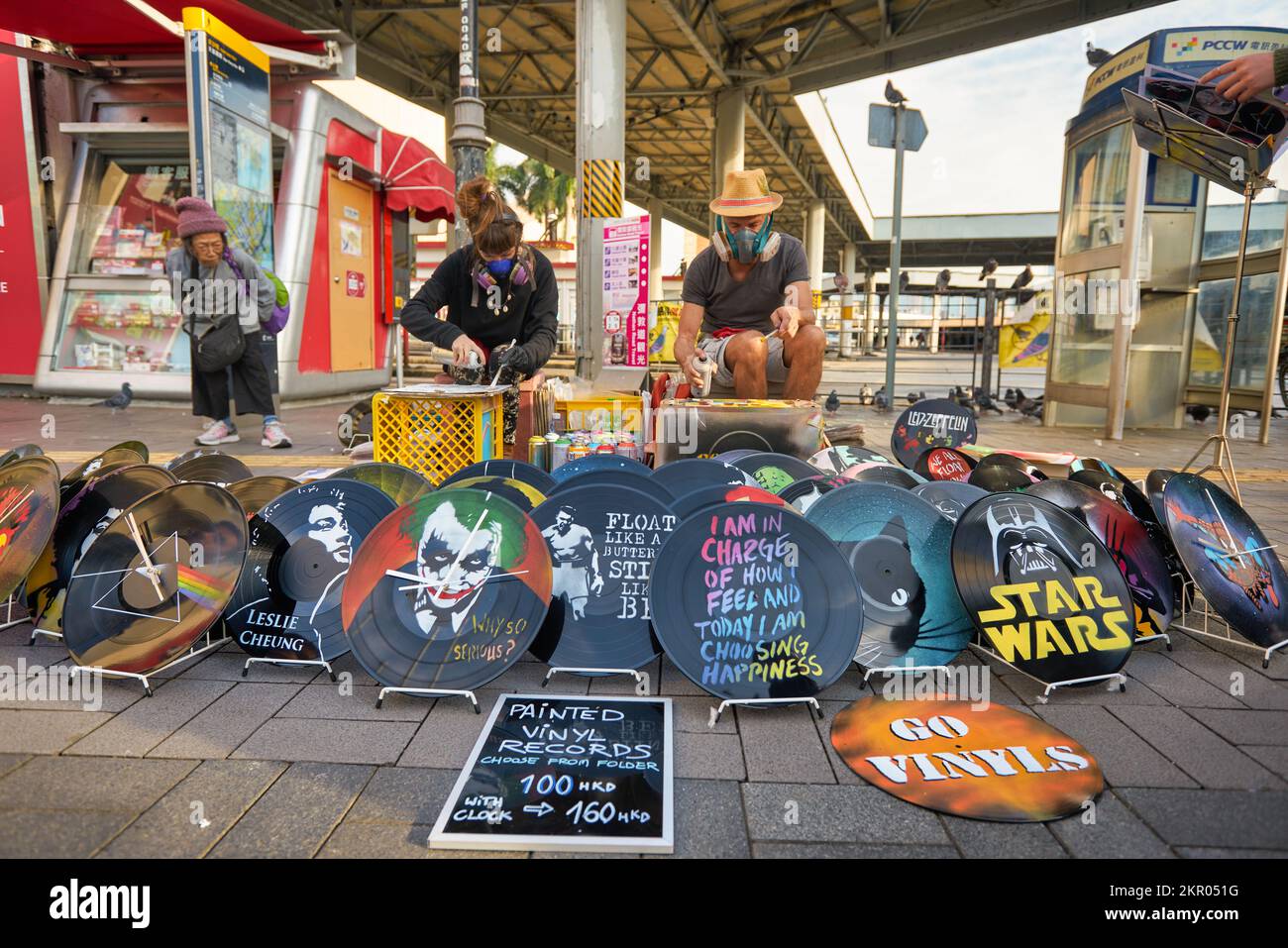 HONG KONG - CIRCA DECEMBER, 2019: painted vinyl records on display at ...