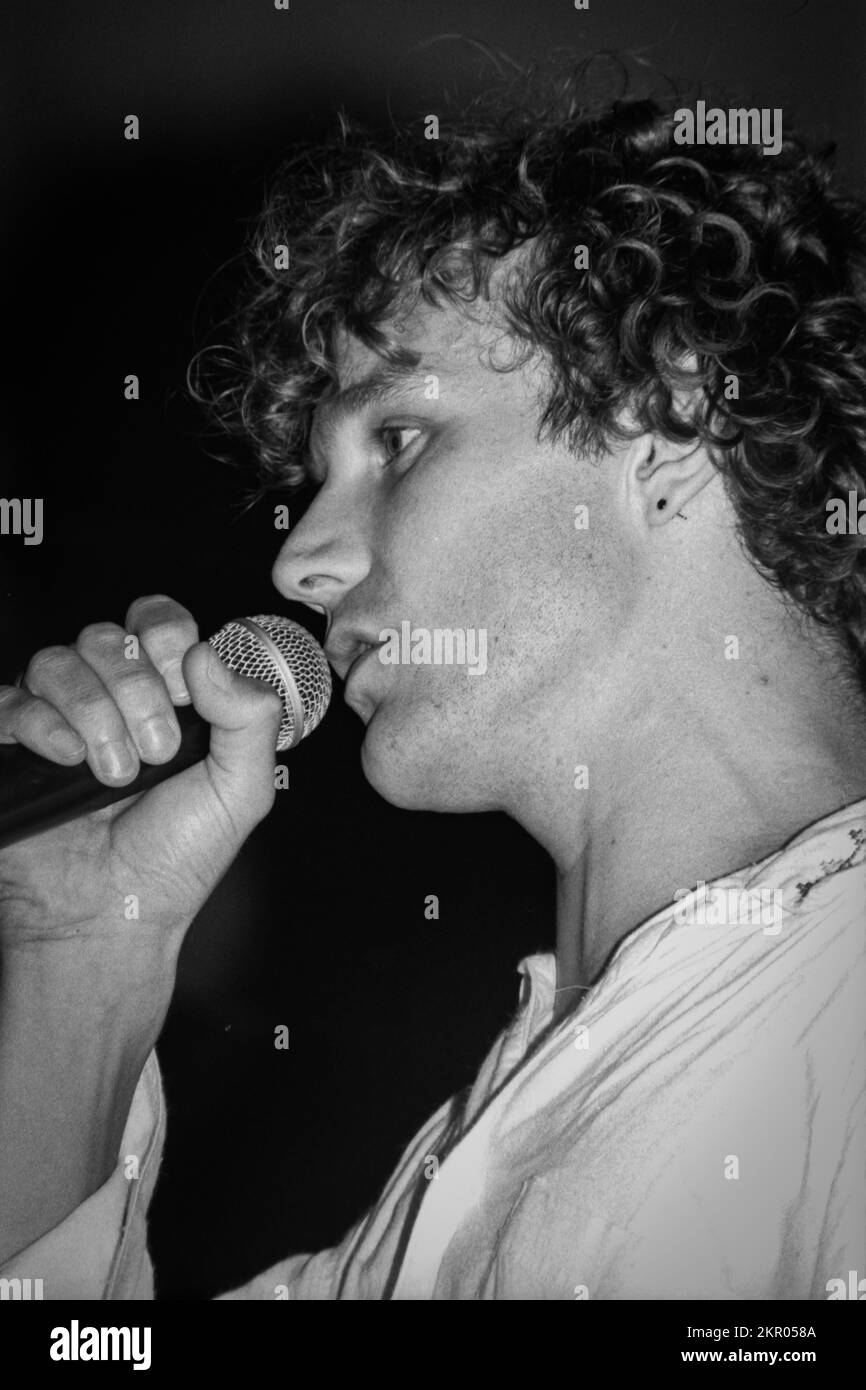Tim Booth (vocals) performing with the Manchester britpop band James at ...