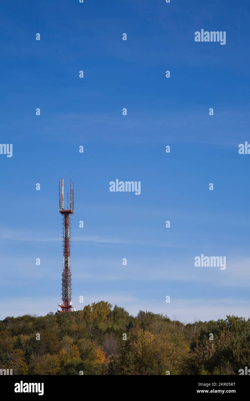 Telecommunications antenna on Mont Royal in autumn, Montreal, Quebec ...