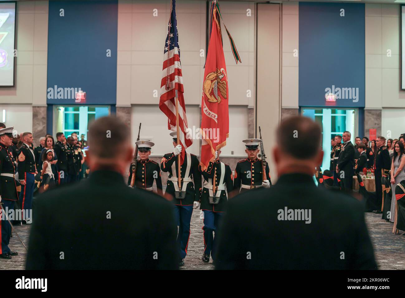 The 2nd Marine Aircraft Wing (MAW) color guard participates in a ...