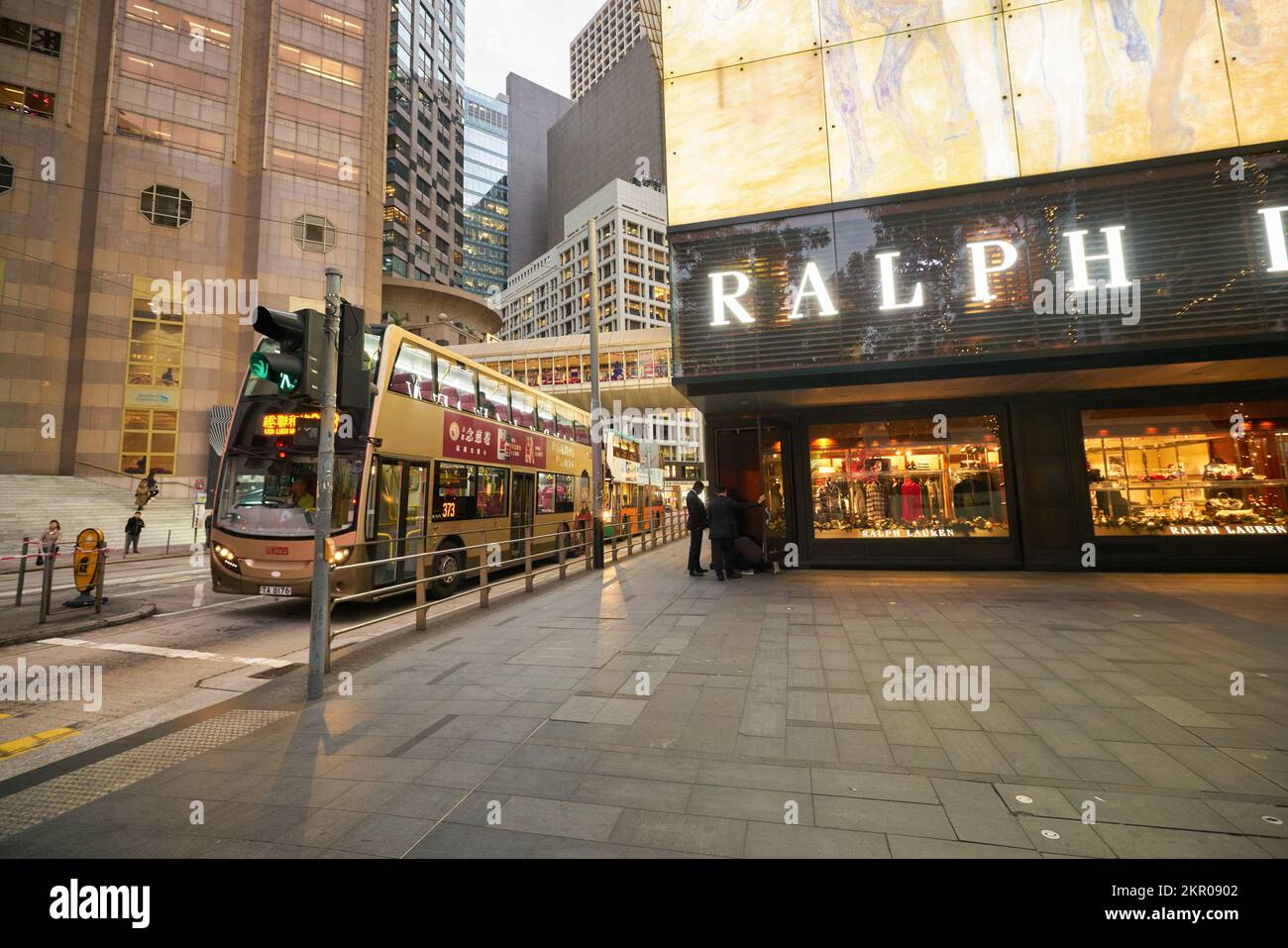HONG KONG - CIRCA DECEMBER, 2019: sreet level view of double-decker bus ...