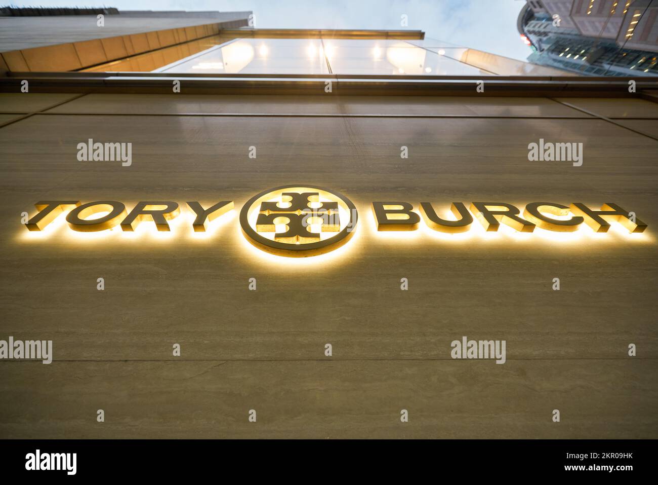 HONG KONG - CIRCA DECEMBER, 2019: close up shot of Tory Burch sign as ...