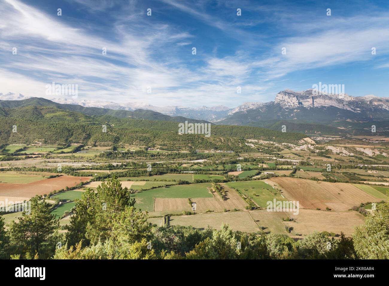 Spanish farming landscape. Patchwork of fields in Aragon, Spain, with ...