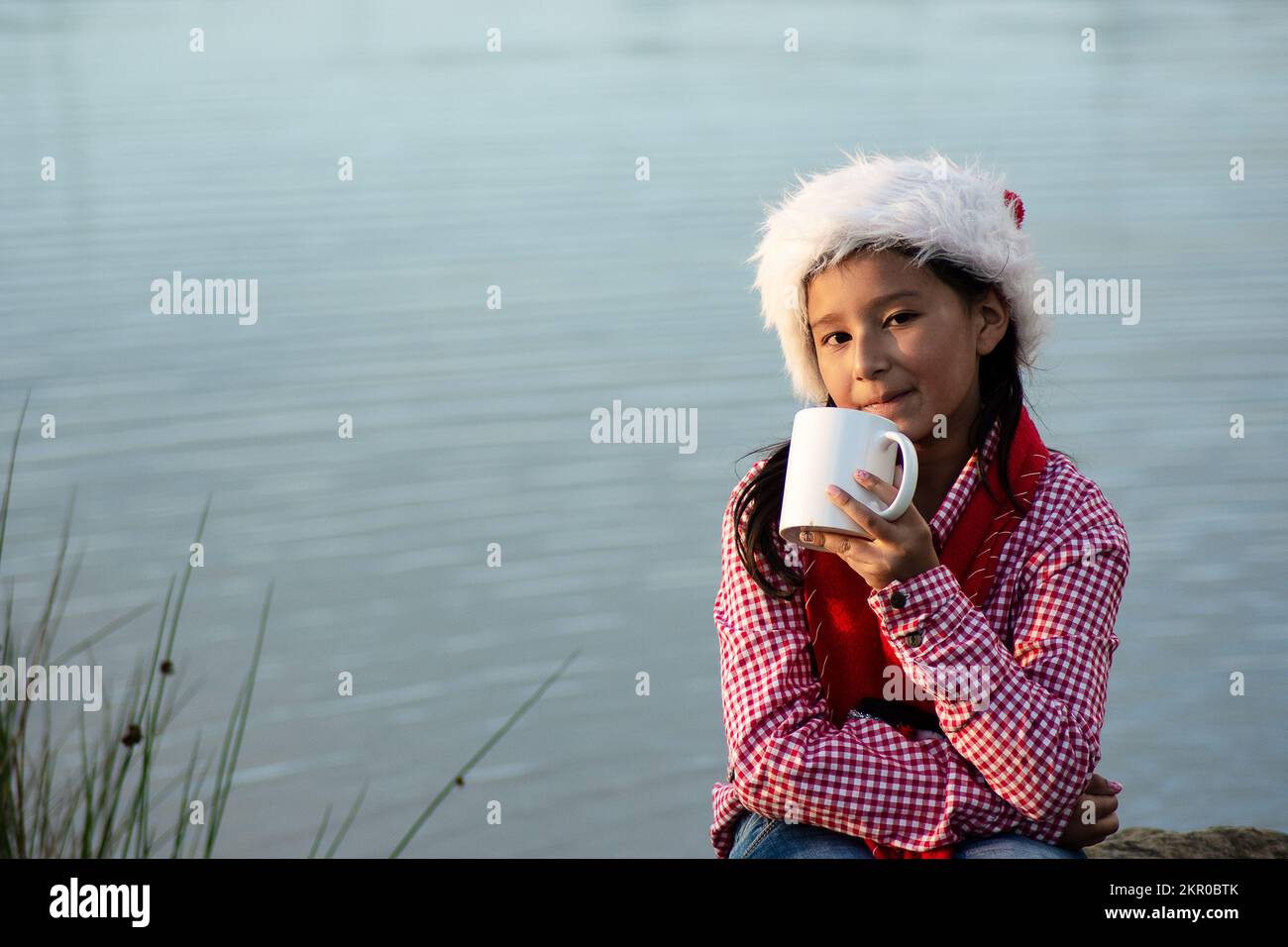 indigenous girl celebrating christmas with her christmas hat in the ...