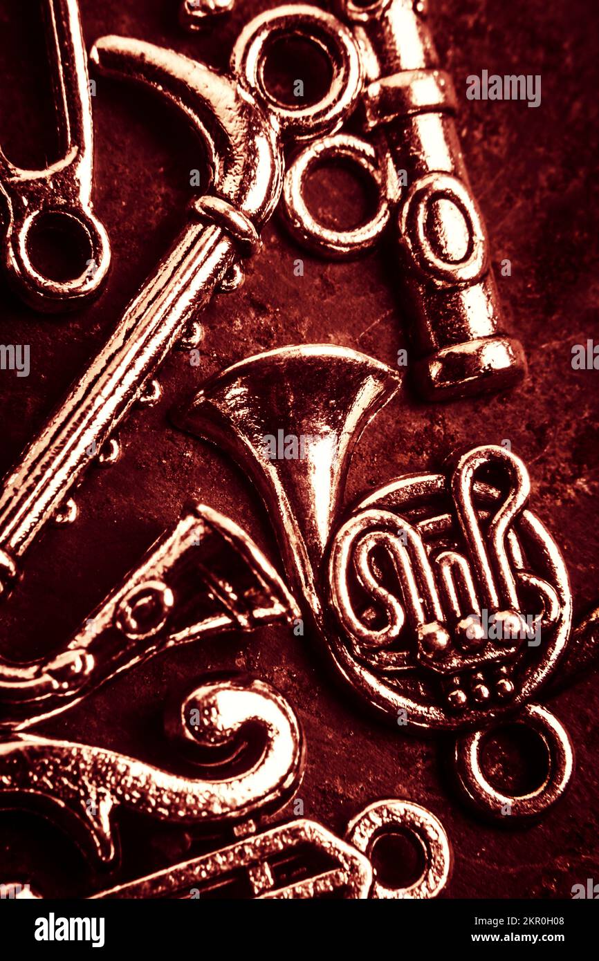 Old ornaments in musical composure with a display of instruments from ...