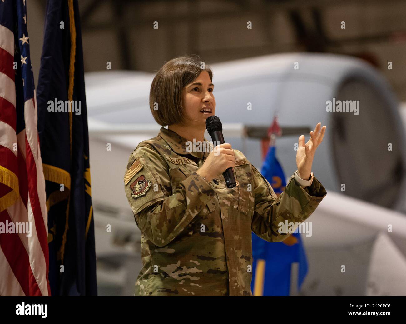 U.S. Air Force Lt. Col. Kristen E. Westby speaks at an assumption of ...