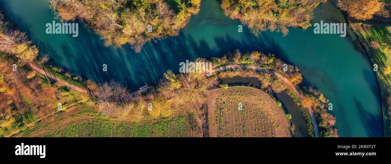 Aerial view of the Sile river at S. Elena di Silea (Treviso, Italy) at ...