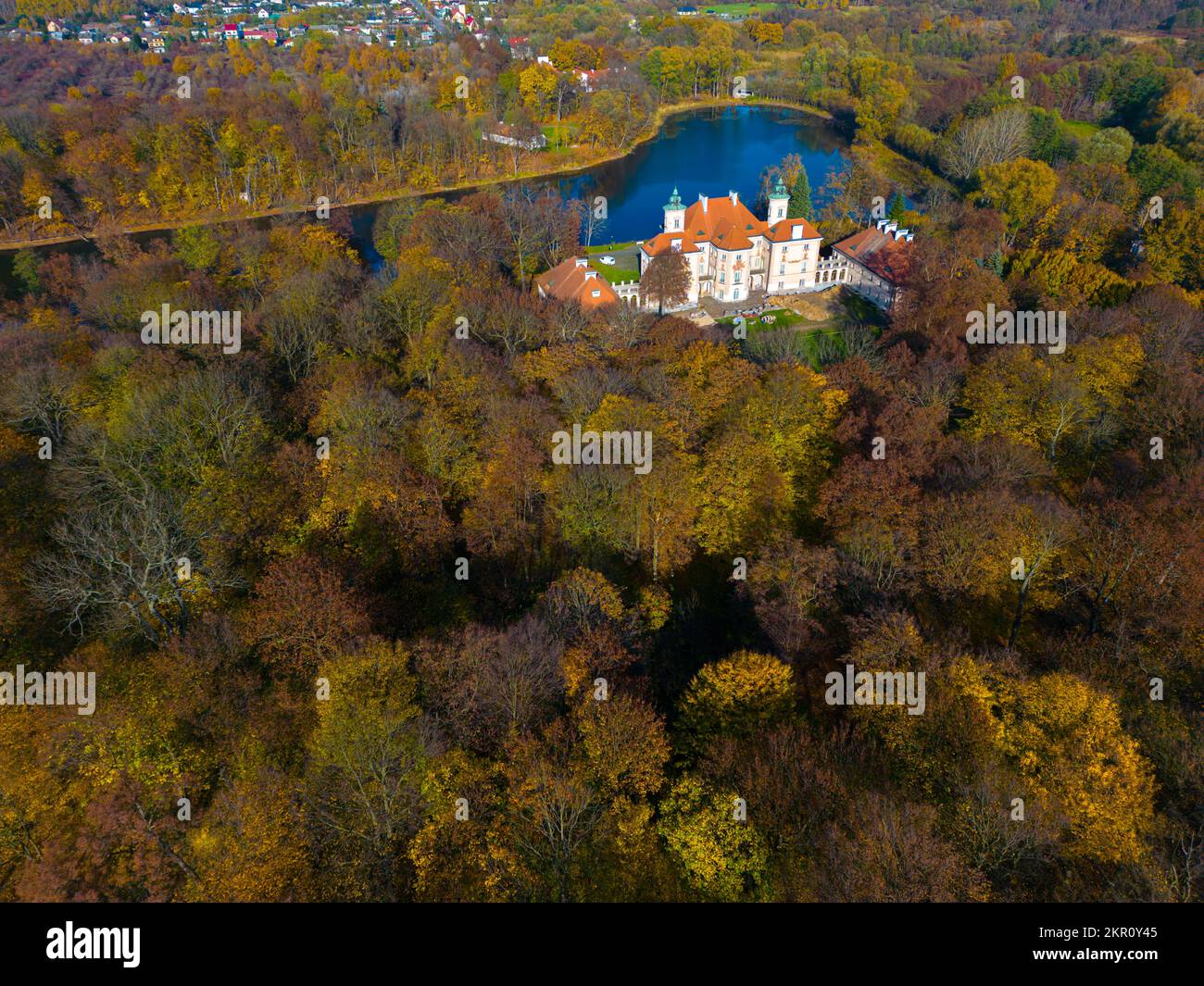 Aerial View of the Palace. Castle by Lake With Nice Garden, Dron Stock ...