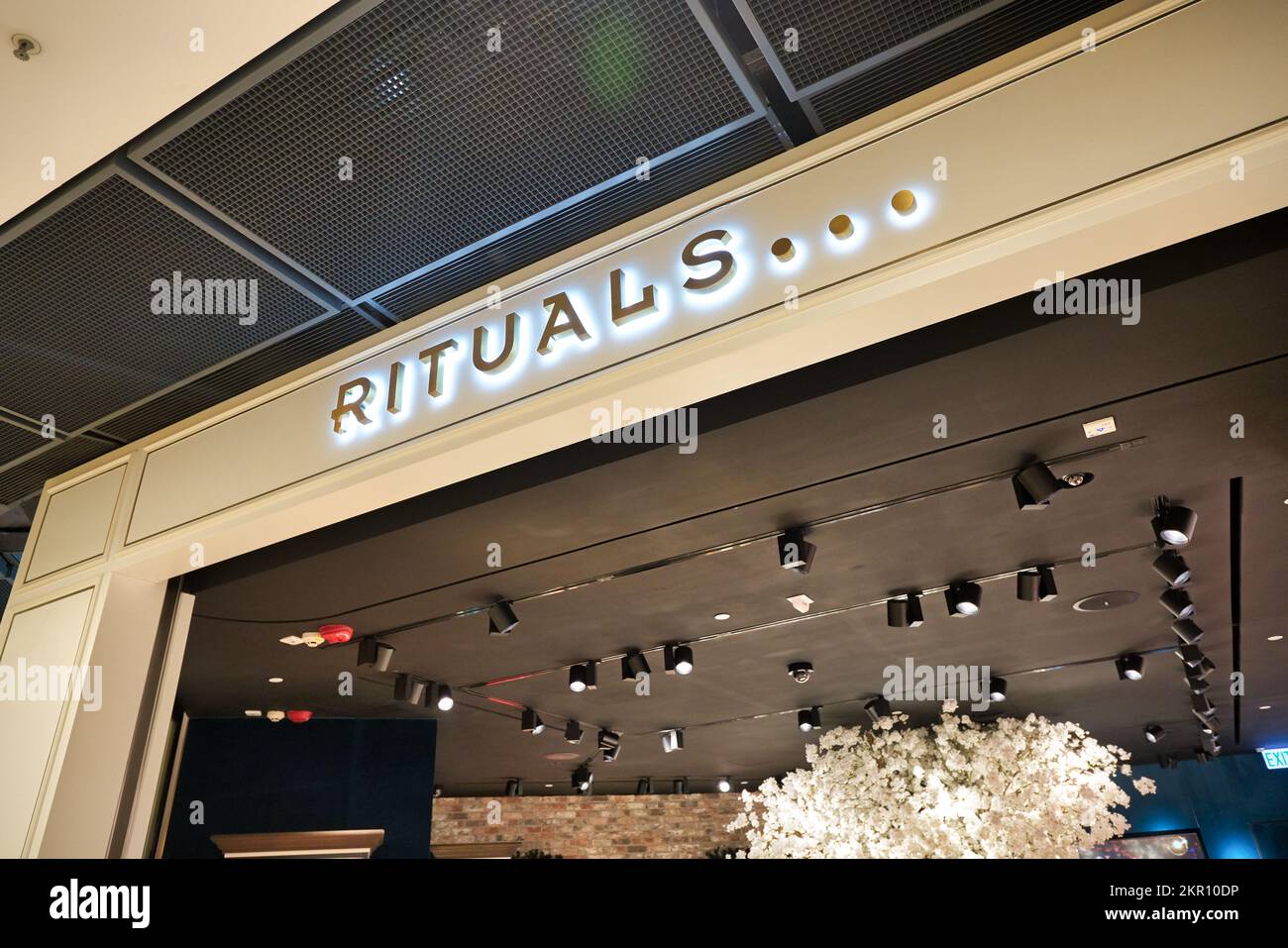 HONG KONG - CIRCA DECEMBER, 2019: Rituals sign over entrance to the ...