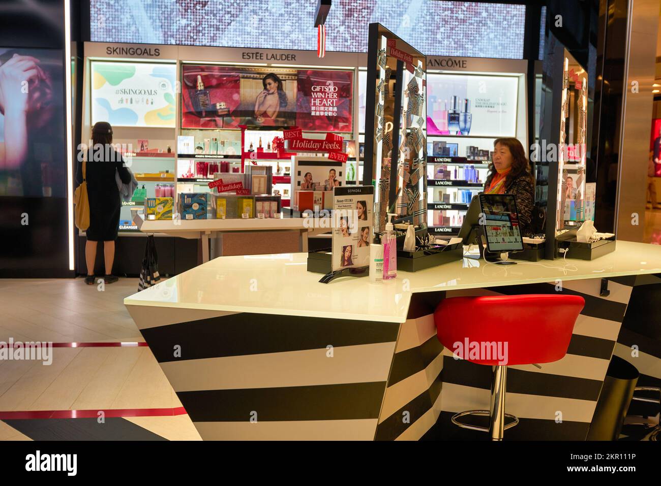 HONG KONG - CIRCA DECEMBER, 2019: interior shot of Sephora Hong Kong's ...